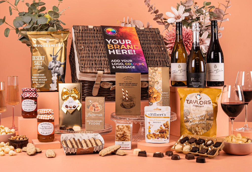 The Celebration Bespoke Branded Hamper – Peach Hampers