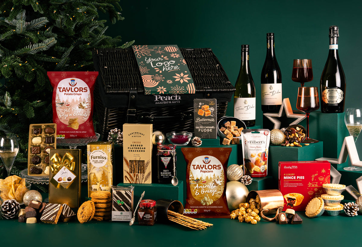The Christmas Feast Hamper with Wine Trio & Bespoke Branding – Peach ...